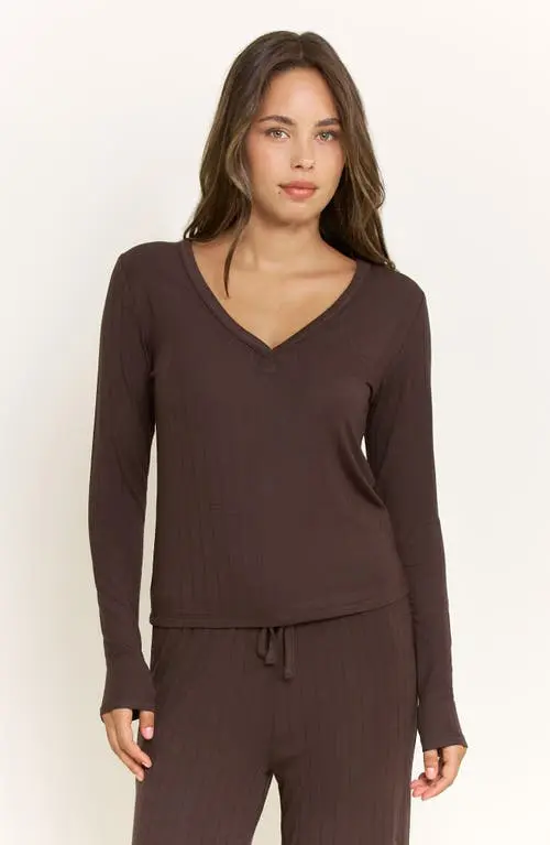 Honeydew Intimates Cloud Modal Long Sleeve Henley - Chocolate