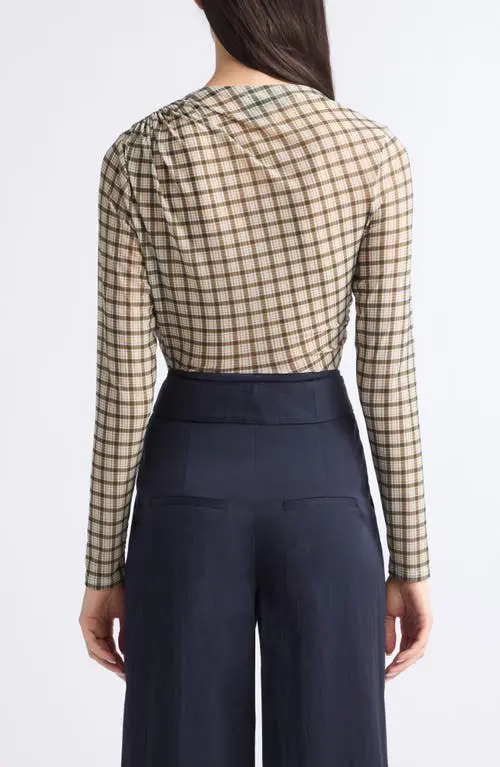 Veronica Beard Nuwina Check Ruched Top