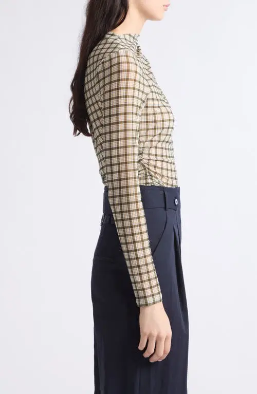 Veronica Beard Nuwina Check Ruched Top