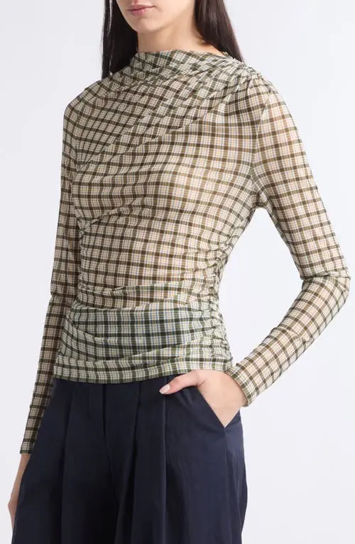 Veronica Beard Nuwina Check Ruched Top