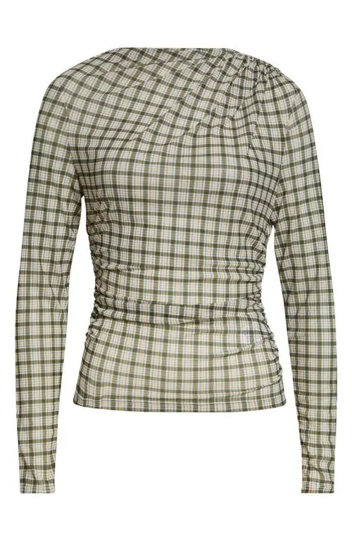 Veronica Beard Nuwina Check Ruched Top