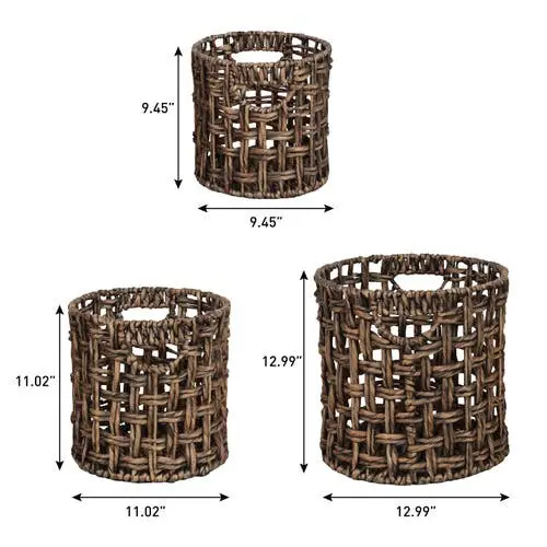 HAPPIMESS Lasuna Coastal Bohemian Water Hyacinth Handwoven Checker Weave Nesting Baskets With Handles - Brown
