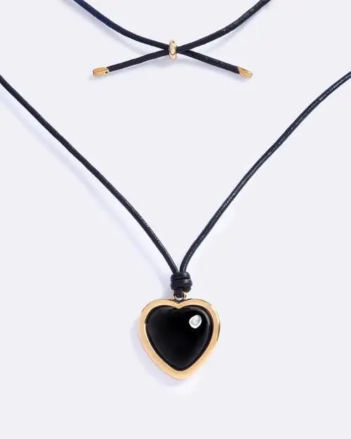EMMA PILLS Nightgasm Heart Pendant Rope Necklace - Black Glo