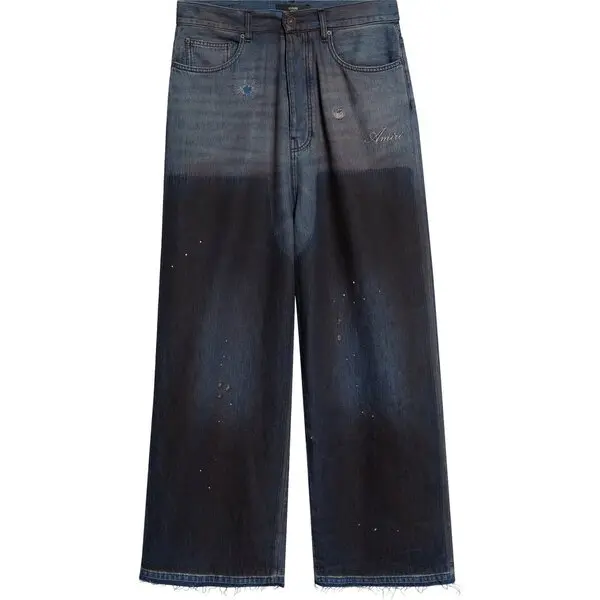 Amiri Faded Fray Hem Wide Leg Carpenter Jeans