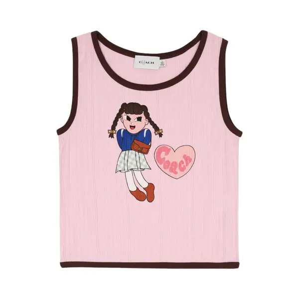 BRAIN DEAD X Coach Pointelle Graphic Tank Top - Pink