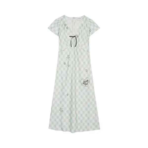 BRAIN DEAD Coach X Embroidered Gingham Midi Dress
