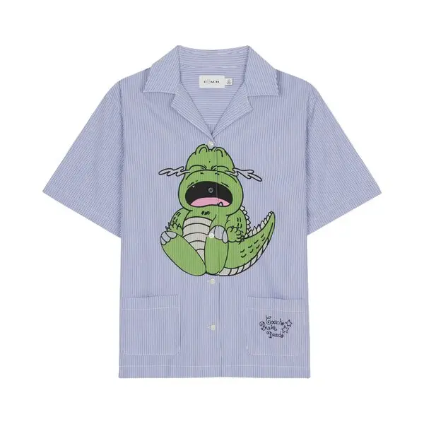 BRAIN DEAD X Coach Crying Darby Dino Short Sleeve Button Up Shirt 'light - Blue