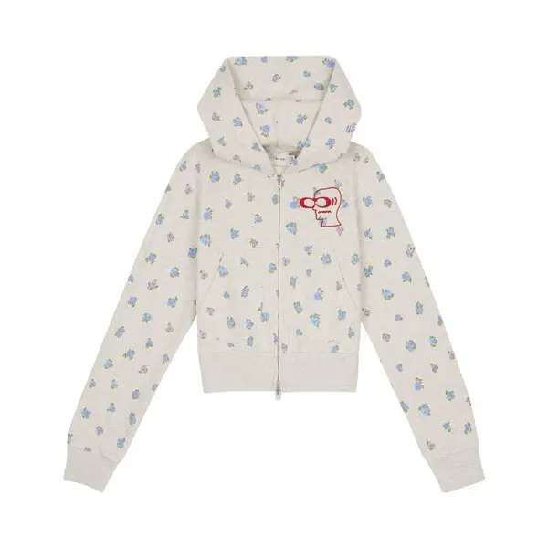 BRAIN DEAD X Coach Shrunken Floral Print Hoodie 'heather - Grey