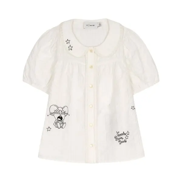 BRAIN DEAD X Coach Embroidered Button Down Blouse - White