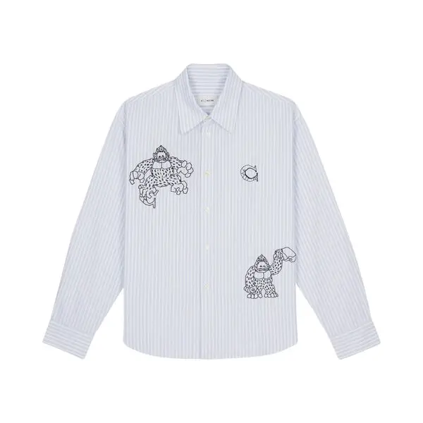 BRAIN DEAD X Coach Long Sleeve Button Up Shirt Stripe - Blue
