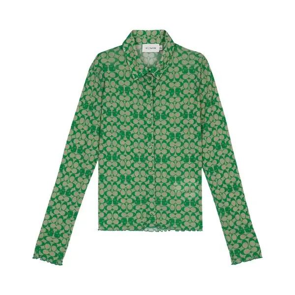 BRAIN DEAD X Coach Printed Mesh Button Up Shirt 'dark - Green