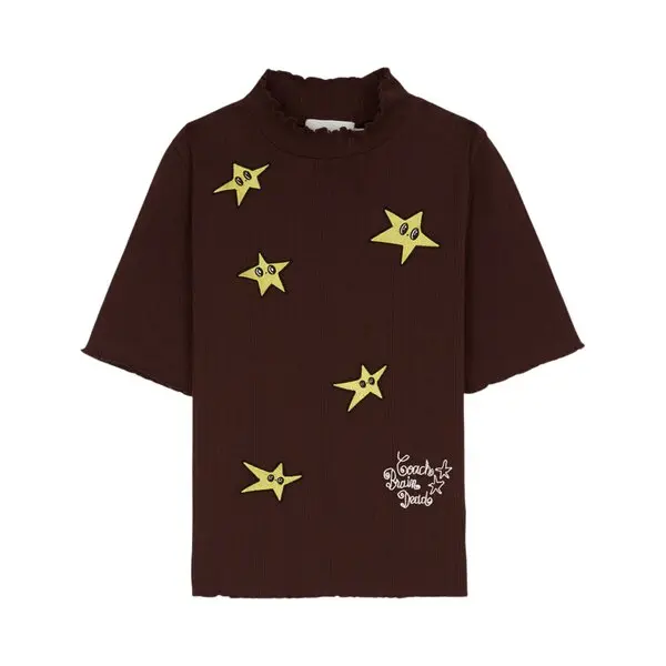 BRAIN DEAD X Coach Pointelle Mockneck Top - Brown