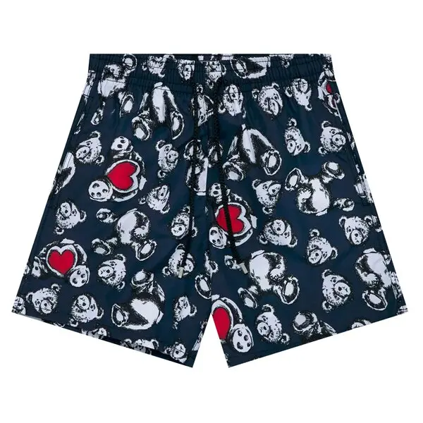 Palm Angels X Vilebrequin Bear Print Swimshorts /white - Blue