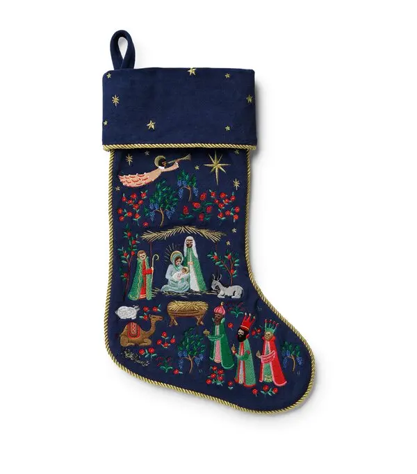 RIFLE PAPER CO. Embroidered Nativity Scene Stocking