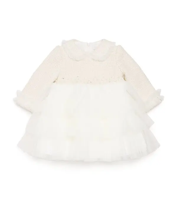 BIMBALO Tweed And Tulle Dress With Pearl Embellishments