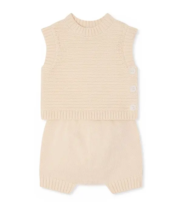 Bonpoint Cotton Sweater Vest And Bloomers Set