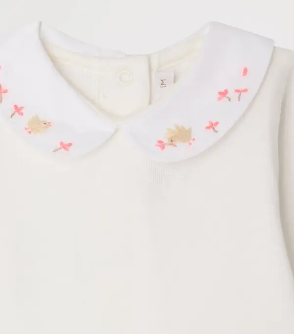 Bonpoint Organic Cotton Embroidered Cygne Bodysuit