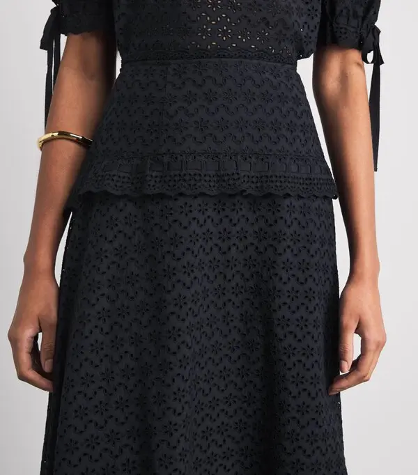 Ulla Johnson Broderie Anglaise Violetta Midi Skirt - Navy