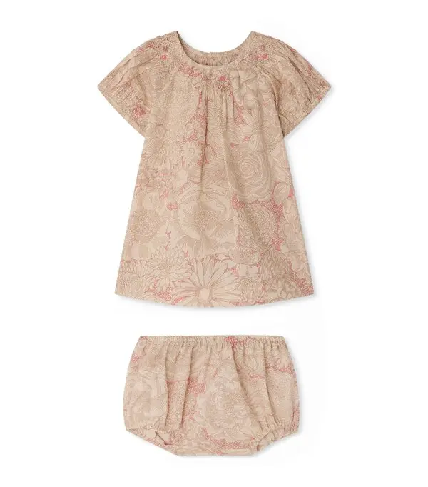 Bonpoint Cotton Floral Print Dress And Bloomer Set - Pink