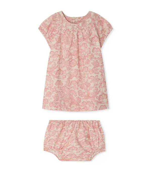 Bonpoint Cotton Floral Print Dress And Bloomers Set - Pink