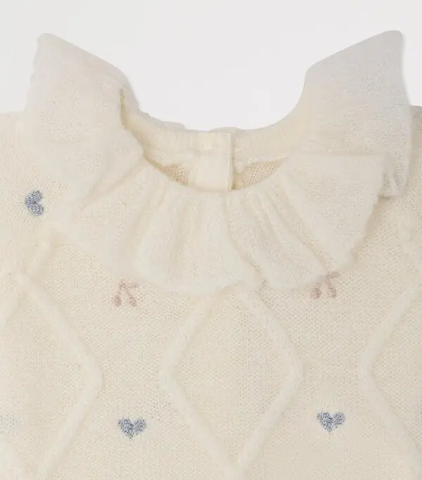 Bonpoint Embroidered Frill-collar Cardigan