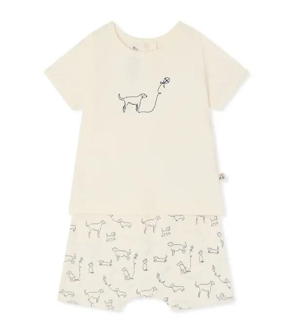 Bonpoint Cotton Printed Top And Shorts Set - Navy