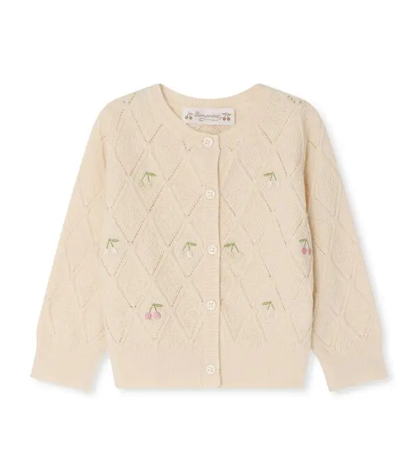Bonpoint Wool-blend Cardigan With Cherry Appliqu