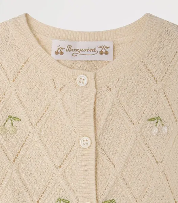 Bonpoint Wool-blend Cardigan With Cherry Appliqu