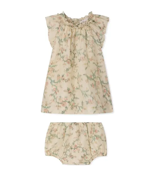 Bonpoint Silk Floral Print Dress And Bloomers Set - Green