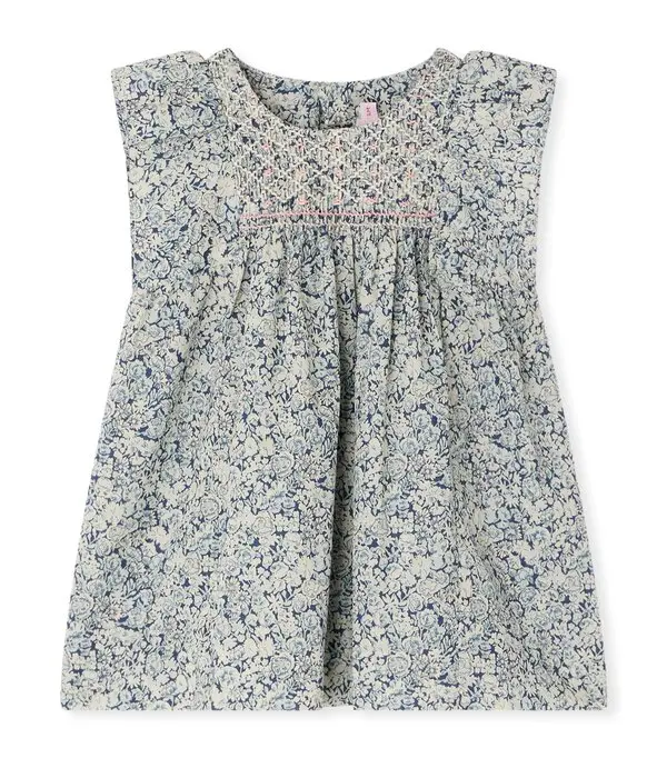 Bonpoint Cotton Floral Print Smocked Dress