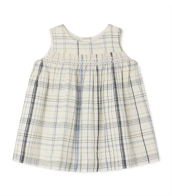 Bonpoint Cotton Check Print Sleeveless Dress