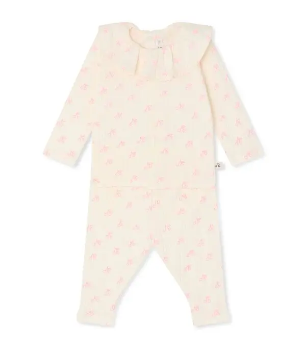 Bonpoint Cotton Ruffled-collar Top And Trousers Set