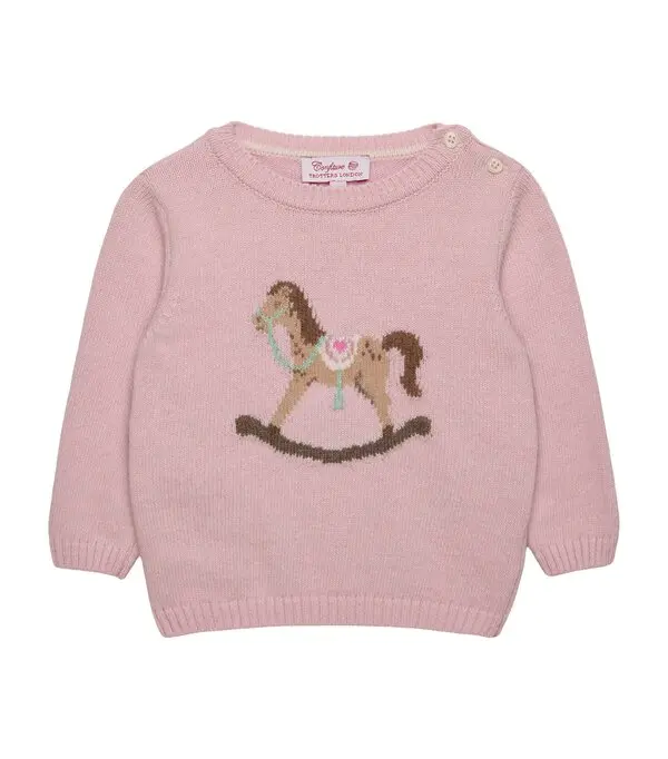 Trotters Wool-blend Grace Rocking Horse Sweater - Pink