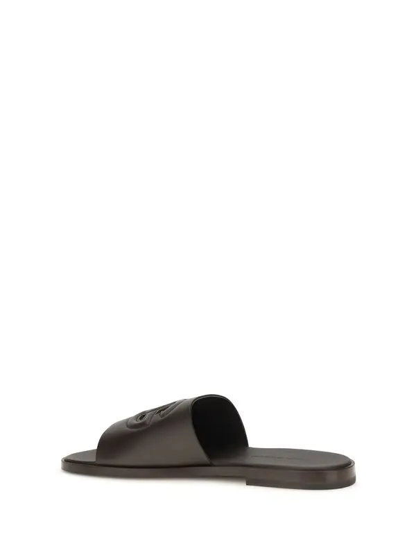 Dolce & Gabbana Embossed Logo Flat Sandals - Brown