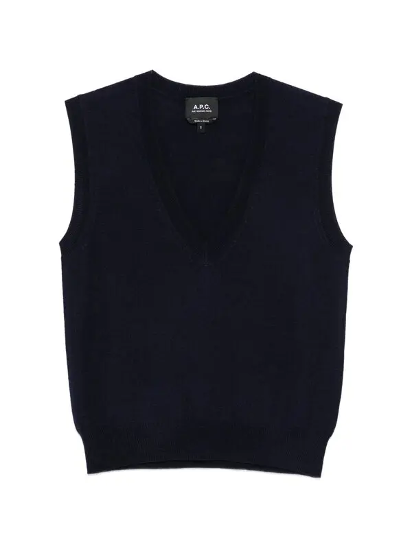 A.p.c. V-neck Ribbed Wool Sweater - Blu
