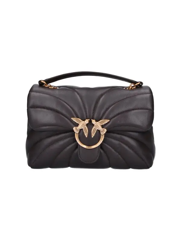 Pinko Mini Leather Shoulder Bag With Gold Tone Clasp - Brown
