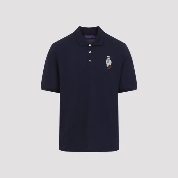 Ralph Lauren Purple Label Bear Polo Shirt In Cotton Cashmere - Blue