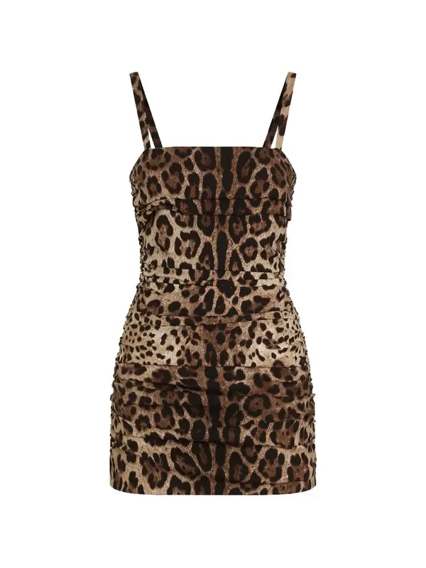 Dolce & Gabbana Silk Draped Neckline Dress With Thin Straps, Size - Marrone