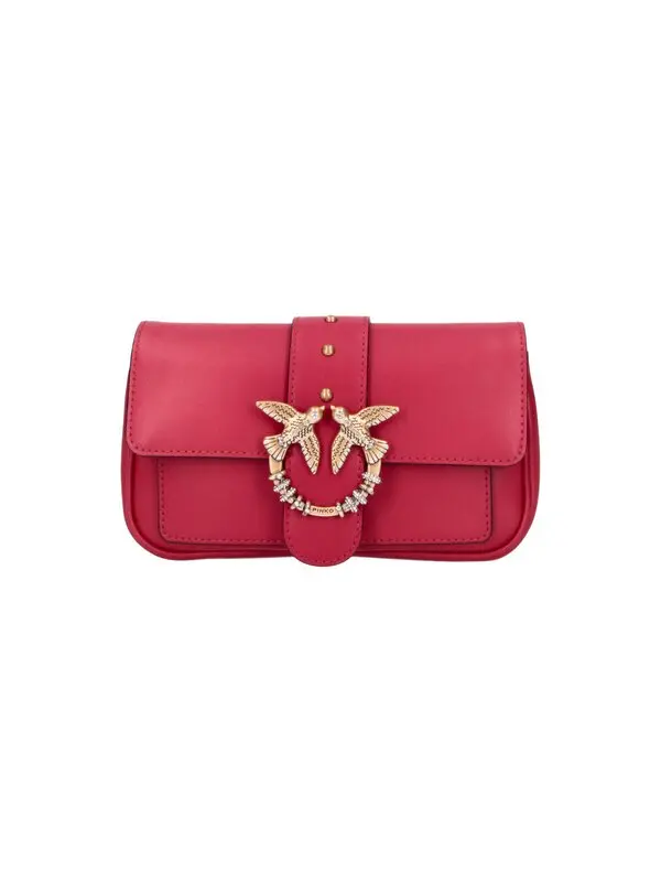 Pinko Structured Leather Crossbody Bag With Logo Clasp - Red