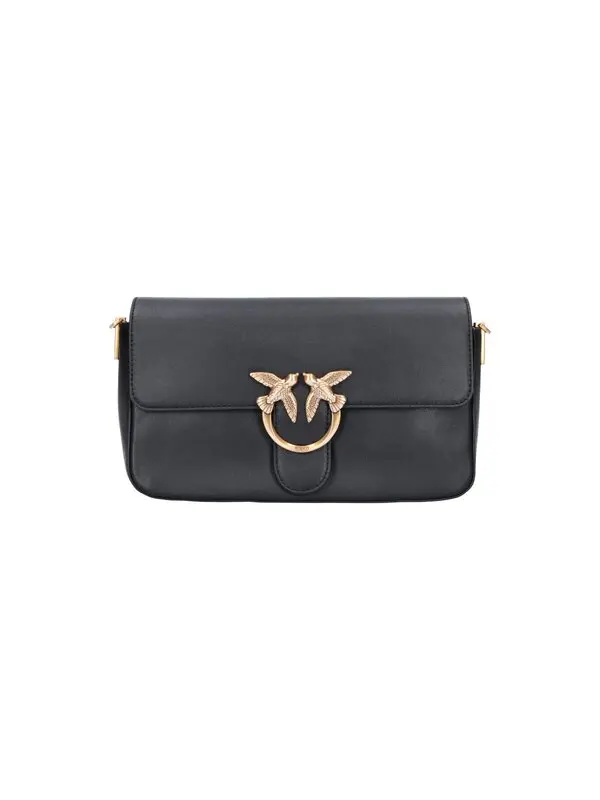 Pinko Leather Flap Crossbody Bag - Black