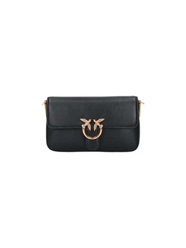 Pinko Leather-effect Shoulder Bag With Gold Tone Buckle - Black