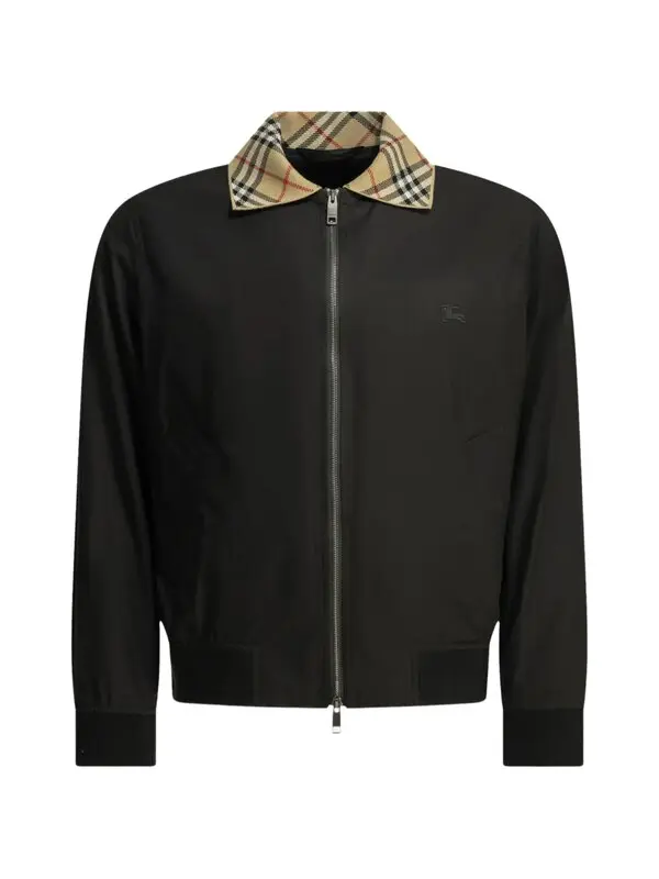 Burberry Embroidered Logo Cotton Jacket With Checked Collar