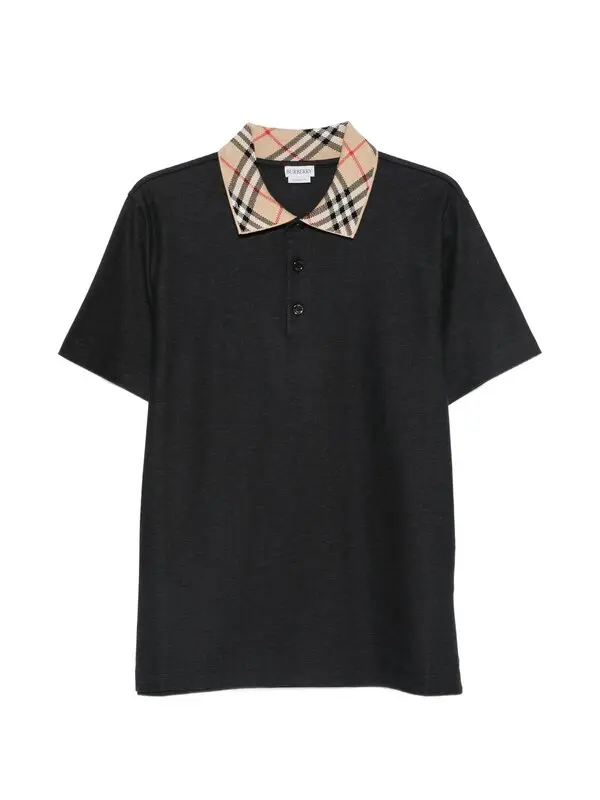 Burberry 100% Cotton Polo Shirt With Check-pattern Collar - Grigio