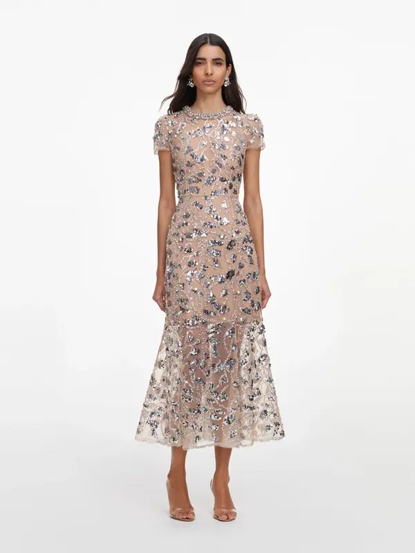 SELF-PORTRAIT Mini Dress With Sequined Embellishment - Argento