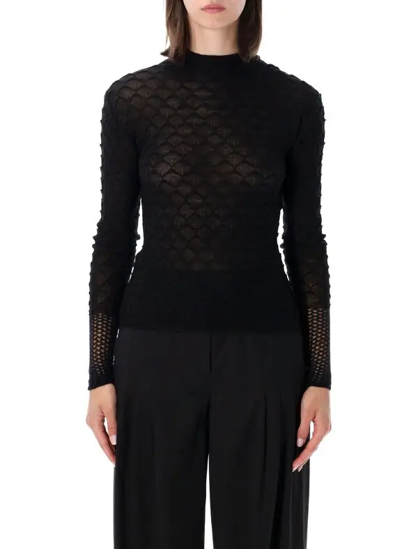 LANVIN Black Textured High Neck Long Sleeve Sweater - Nero