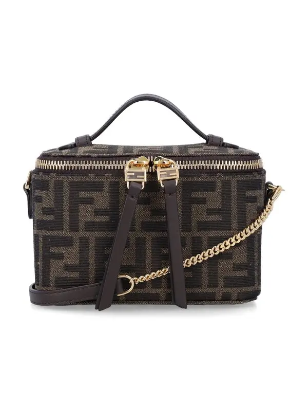 Fendi Mini Ff Jacquard Vanity Bag With Calf Leather Trims - Brown Ebony