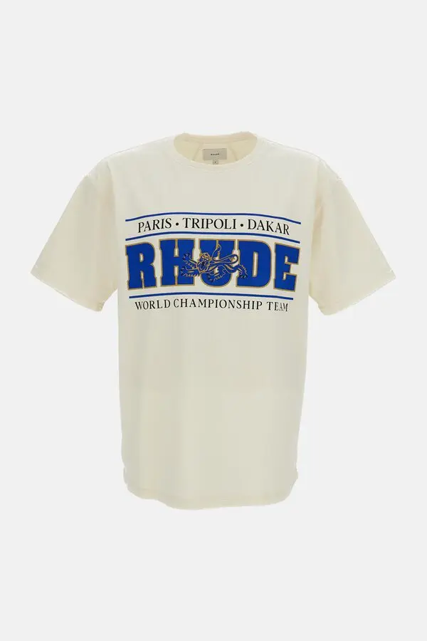Rhude Printed Front Short-sleeve Crewneck T-shirt, 100% Cotton Size - Bianco