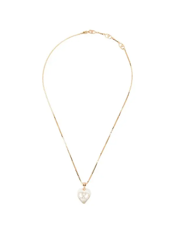 Valentino Garavani Gold-tone Vlogo Swarovski Crystal Heart Necklace - Oro