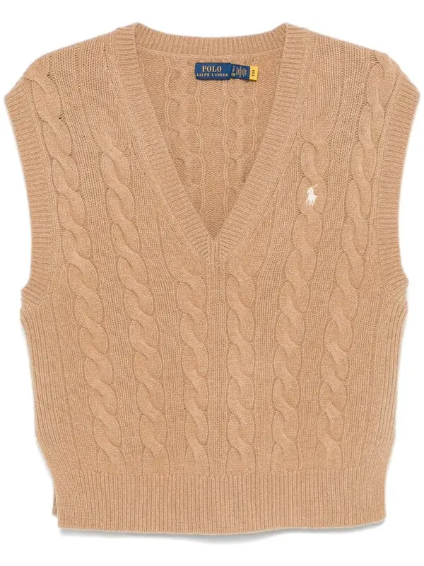 Polo Ralph Lauren Rib-knit V-neck Sleeveless Sweater Vest - Beige