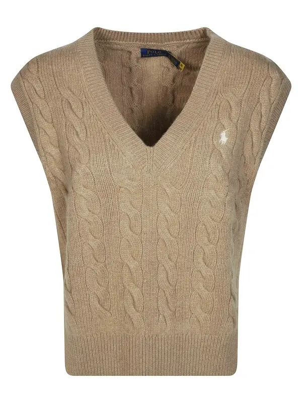 Polo Ralph Lauren Ribbed V-neck Sleeveless Sweater Vest - Beige